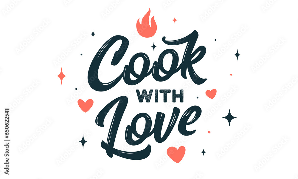 Lettering Cook with Love. Kitchen wall decor, poster, sign, quote ...