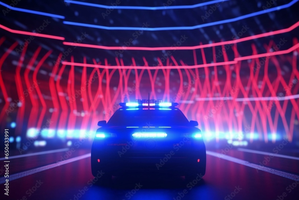 Soundwave of police radio voice with red and blue strobe lights in the ...