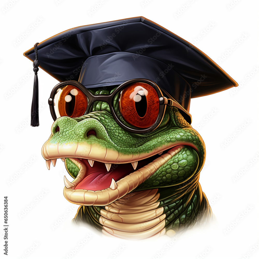 kolorowa ilustracja wesołego krokodyla jako absolwenta uczelni w stroju ...