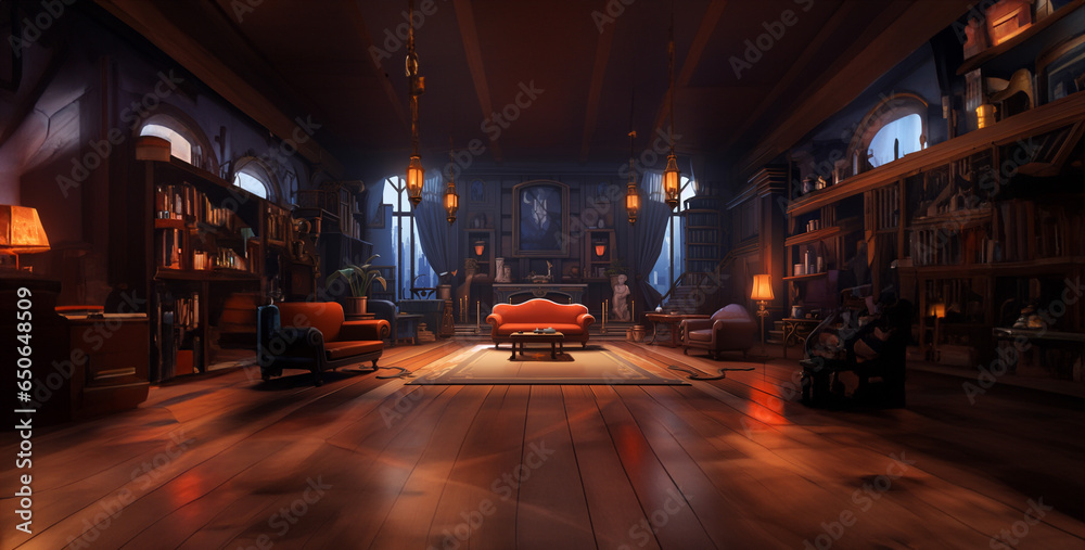 2d modern living room, 2d illustration drawing house interior room hall ...