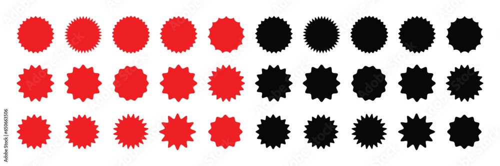 Red starburst sticker set. Black stars collection. Star vector icons ...