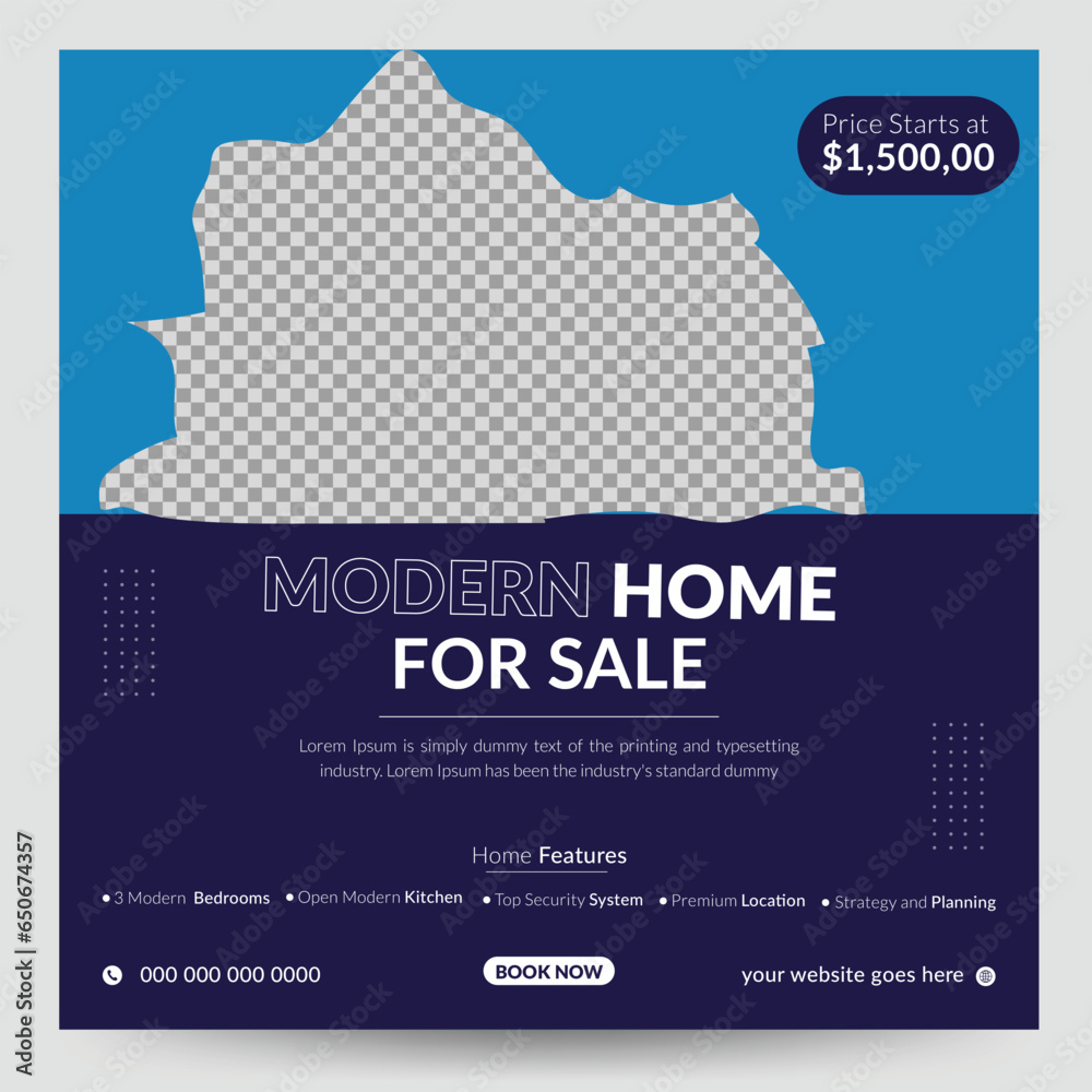 Real Estate Home sale Social Media post design, vector file layout ...