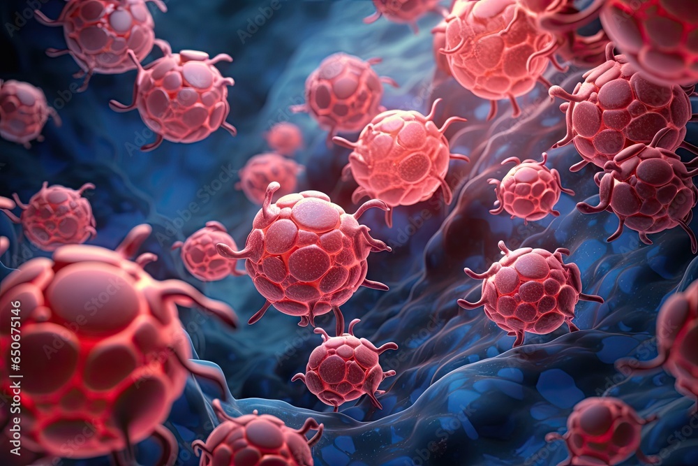 Tumor microenvironment background with cancer cells, T-Cells ...