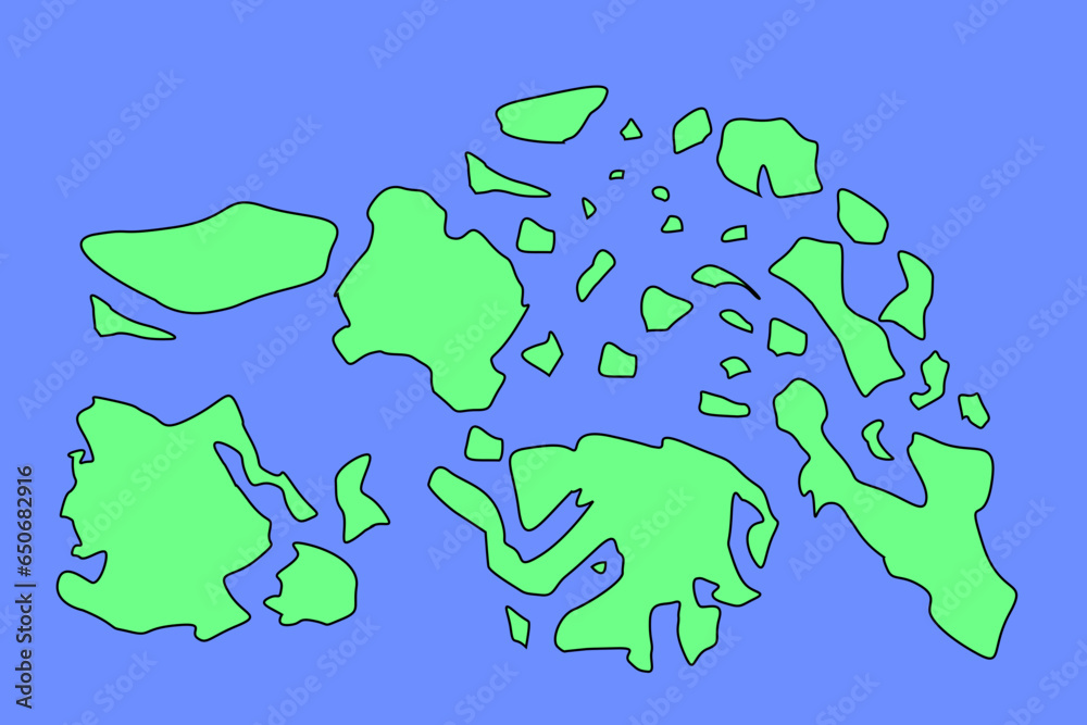 Imaginary map with green islands and blue ocean. Map for banner, poster ...