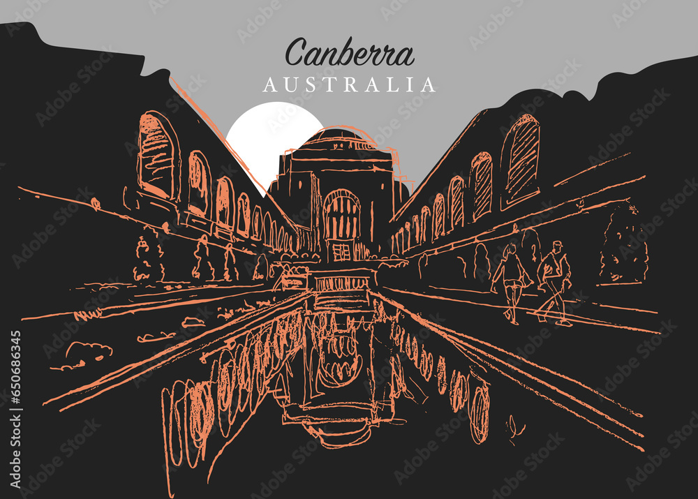 Drawing sketch illustration of the Australian War Memorial in Canberra ...