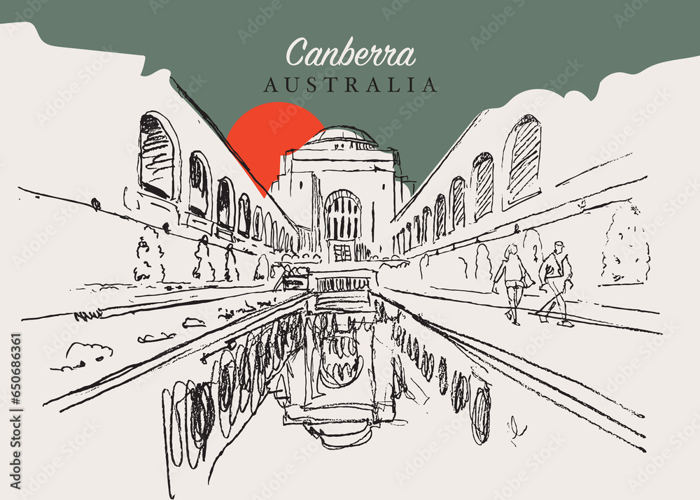 Drawing sketch illustration of the Australian War Memorial in Canberra ...