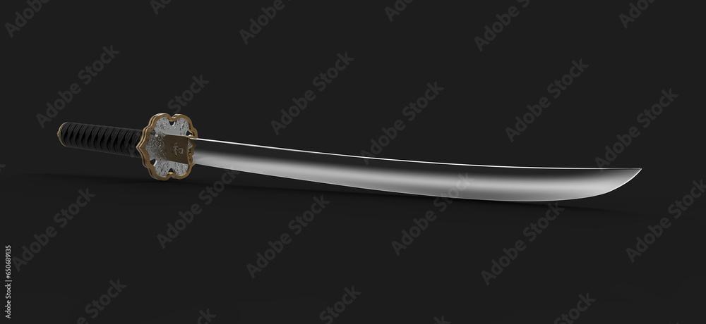 An 3d llustration of a classic Japanese Katana with dark background ...