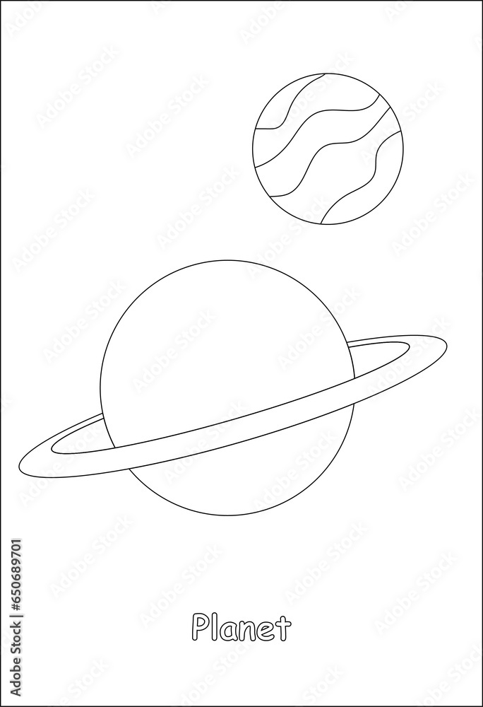 children coloring page rocket spaceship and astronomy planet line ...