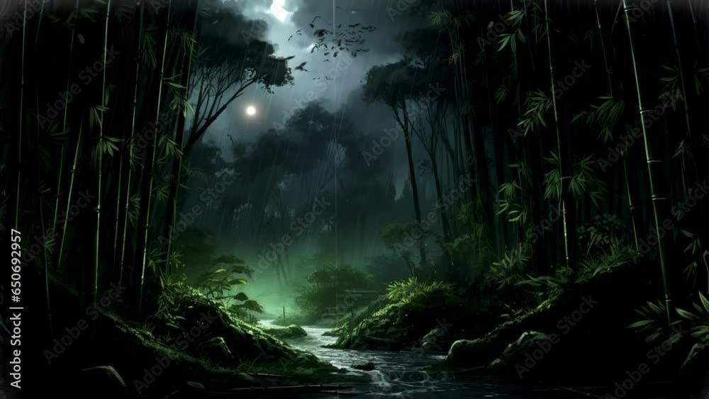 bamboo forest during the rainy season, seamless looping video ...