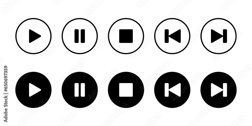 Play and pause button collection. Media Player Icon set. Video Audio ...