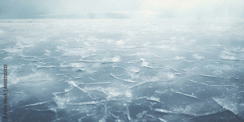 A frozen pond's surface covered in intricate ice patterns. The cold ...