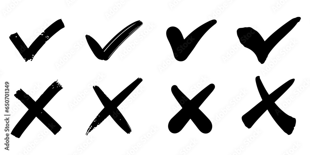 set of hand drawn check marks. checklist marks icon. doodle vector ...