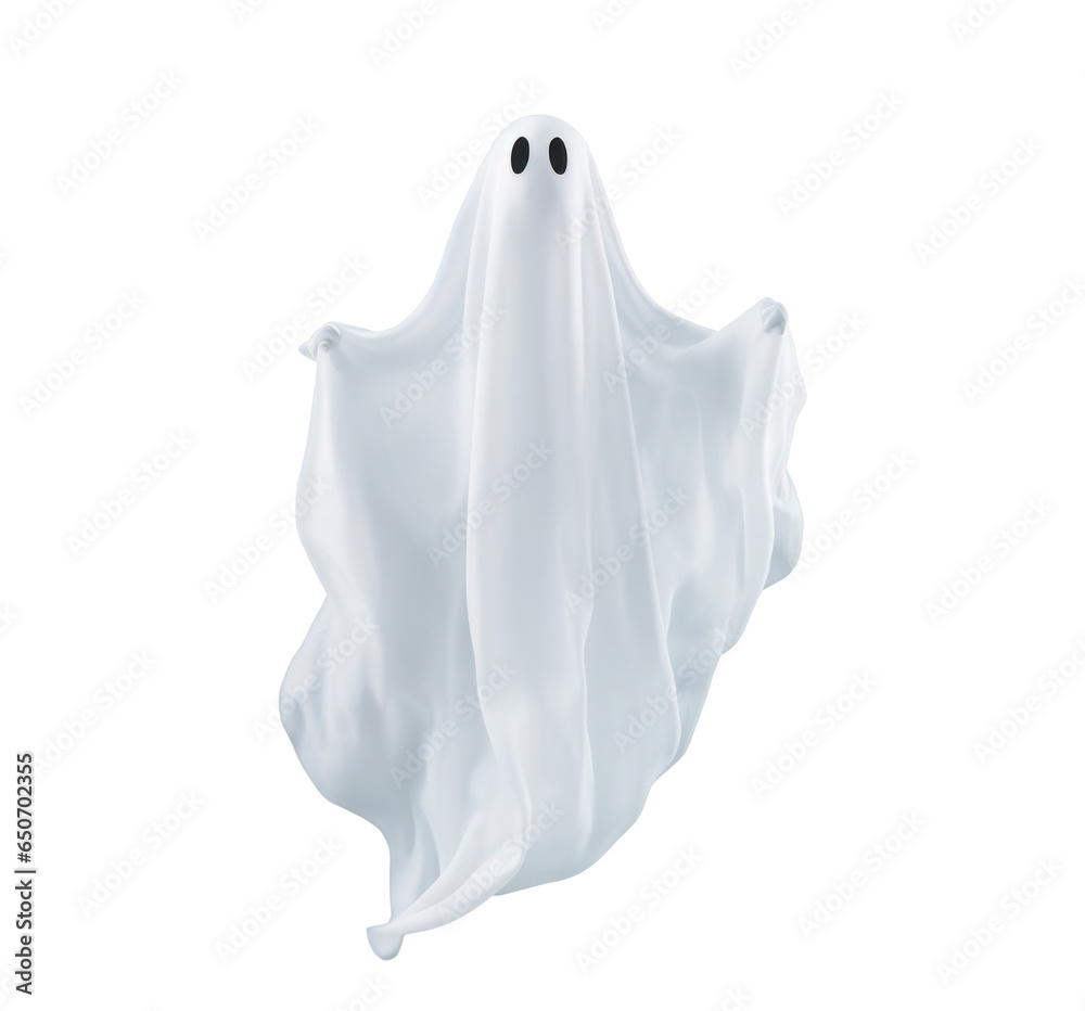 flying halloween ghost in a white sheet, png file of isolated cutout ...