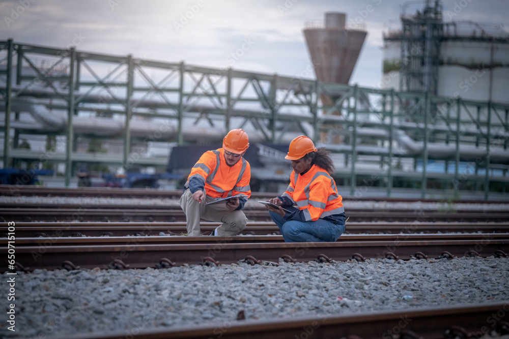 Engineer under discussion inspection and checking construction process ...