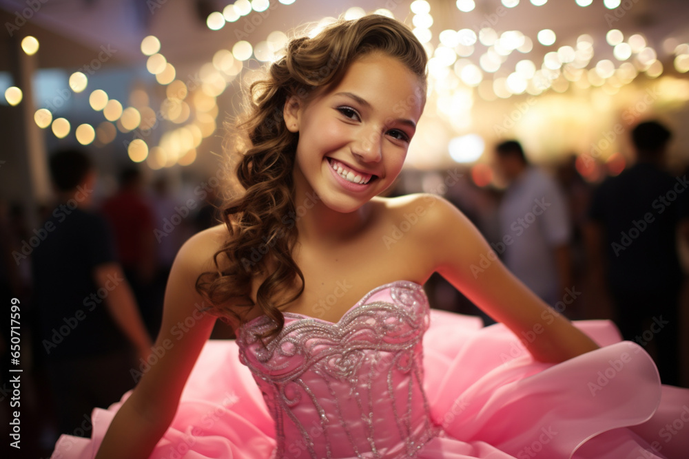 Pretty girl posing on her fifteenth birthday. Quinceañera (Quinceanera ...