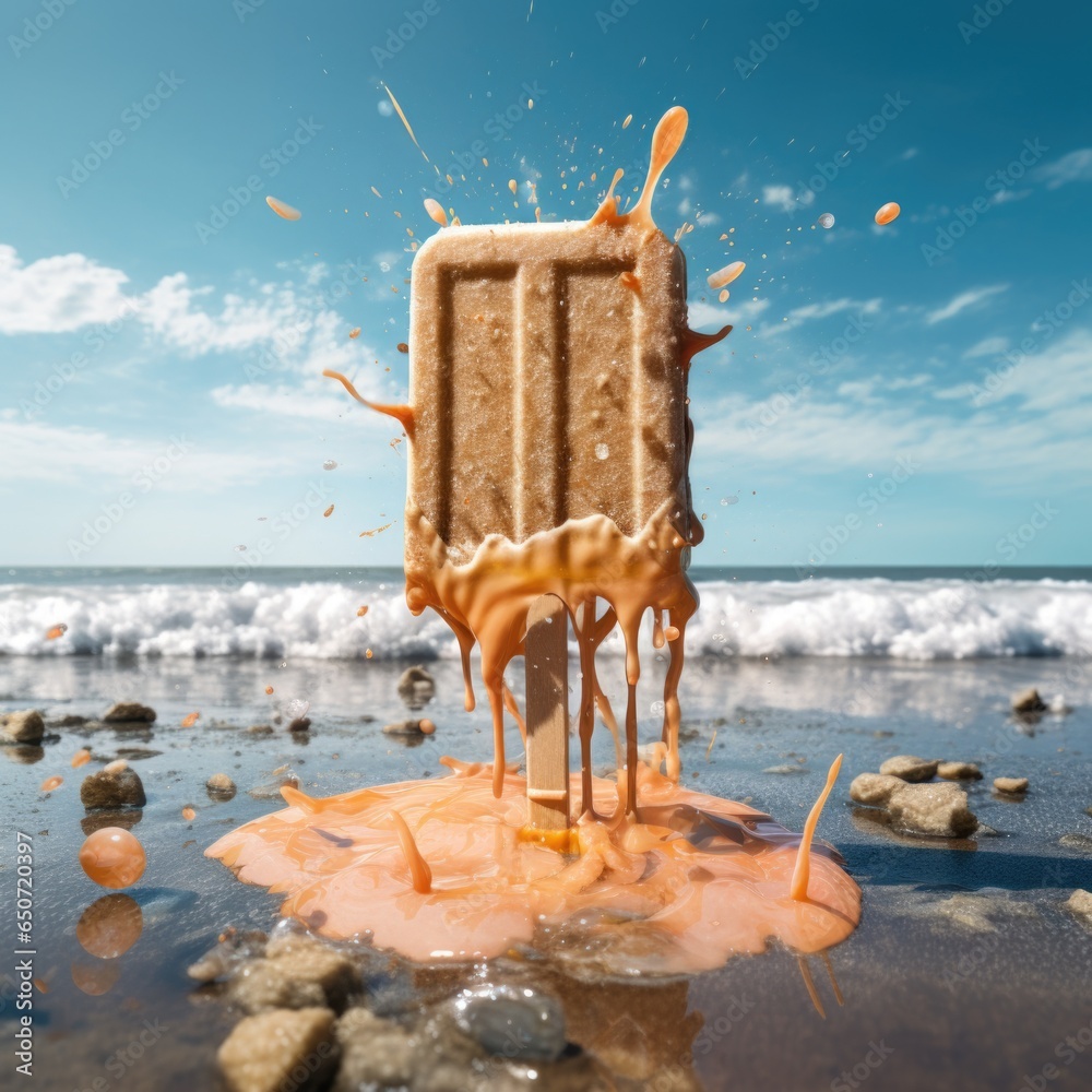 Popsicle immersed in melted popsicle with splashes and waves Stock ...