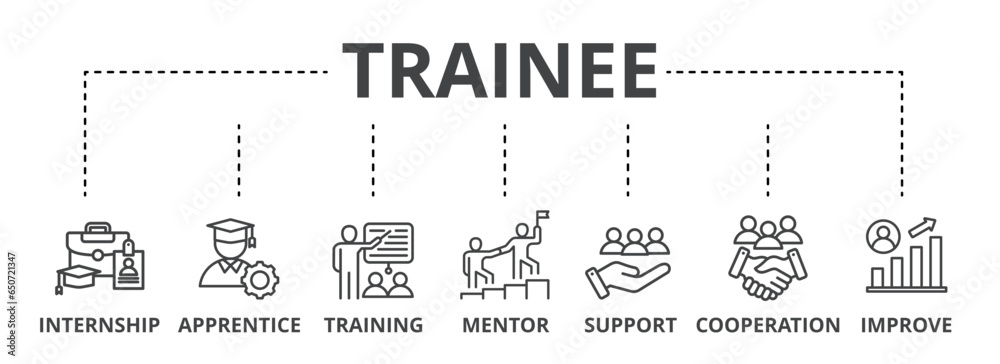 Trainee web banner icon vector illustration concept for internship ...