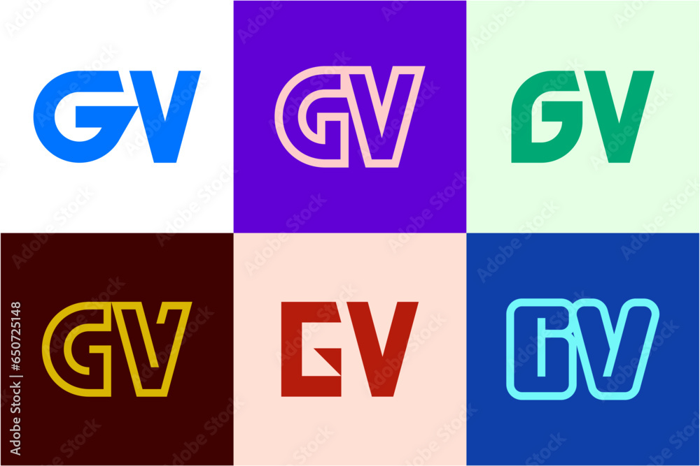 Set of letter GV logos. Abstract logos collection with letters ...