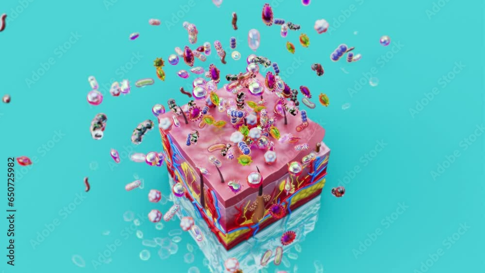 4K abstract animation of the skin protection from the bacteria. Stock ...