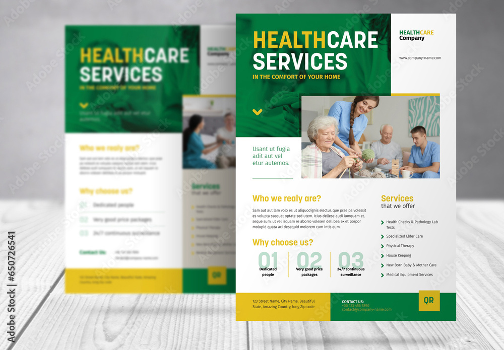 Home Health Care Service Flyer with Green and Yellow Accents Stock ...