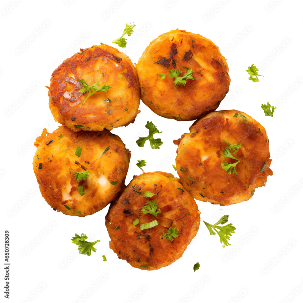 top view of indian food Aloo Tikki isolated on a transparent white ...