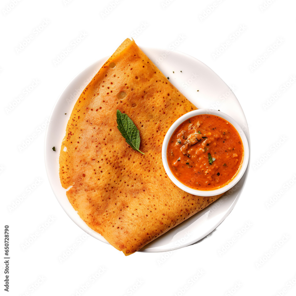 top view of indian food Masala Dosa isolated on a transparent white ...