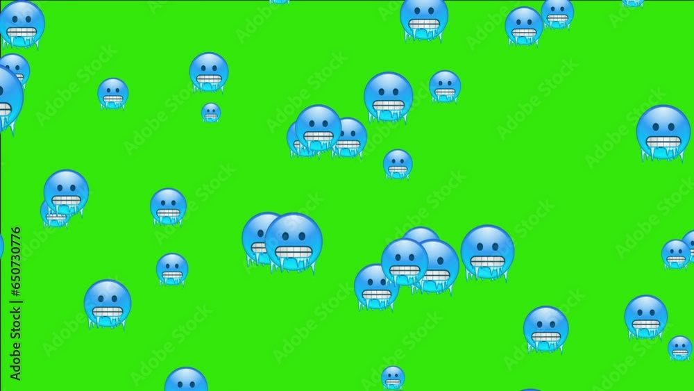 Freezing emoticon, icy blue face with gritted teeth, icicles. Animated ...