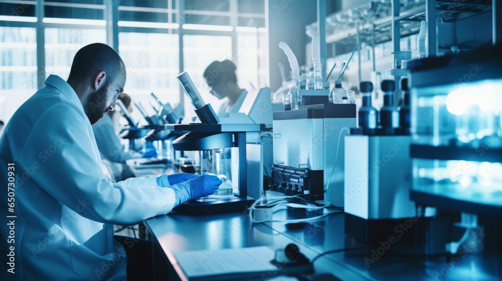 Researcher, lab, microscope, samples, science, study, analysis, biology ...