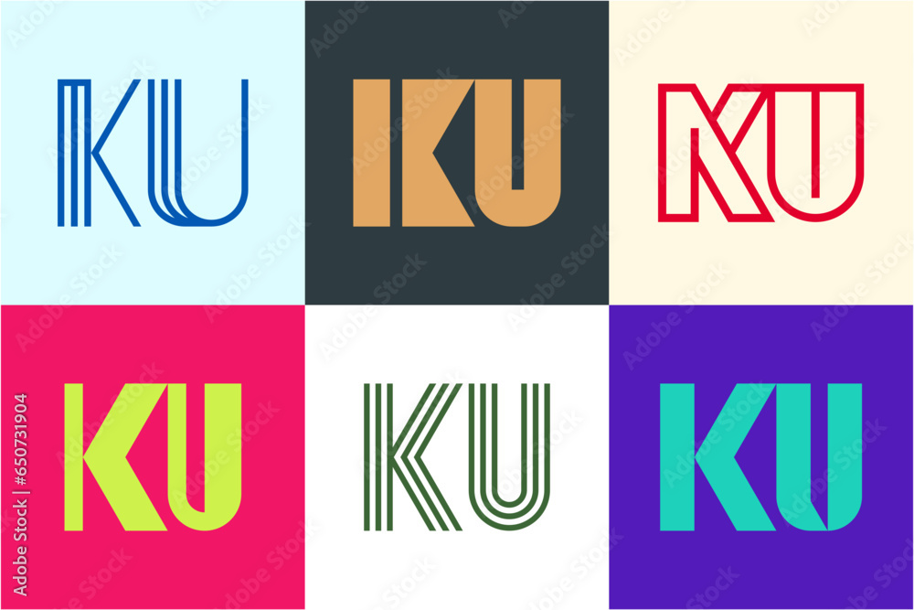 Set of letter KU logos. Abstract logos collection with letters ...