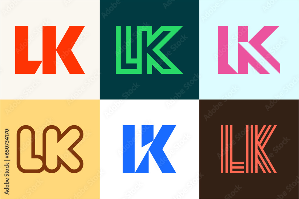 Set of letter LK logos. Abstract logos collection with letters ...