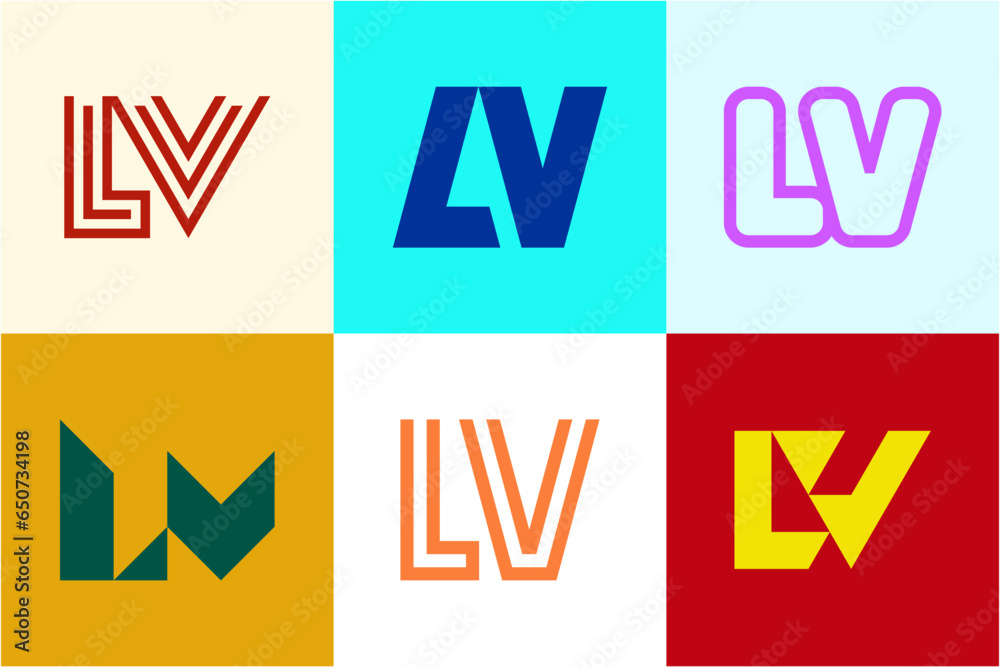Set of letter LV logos. Abstract logos collection with letters ...