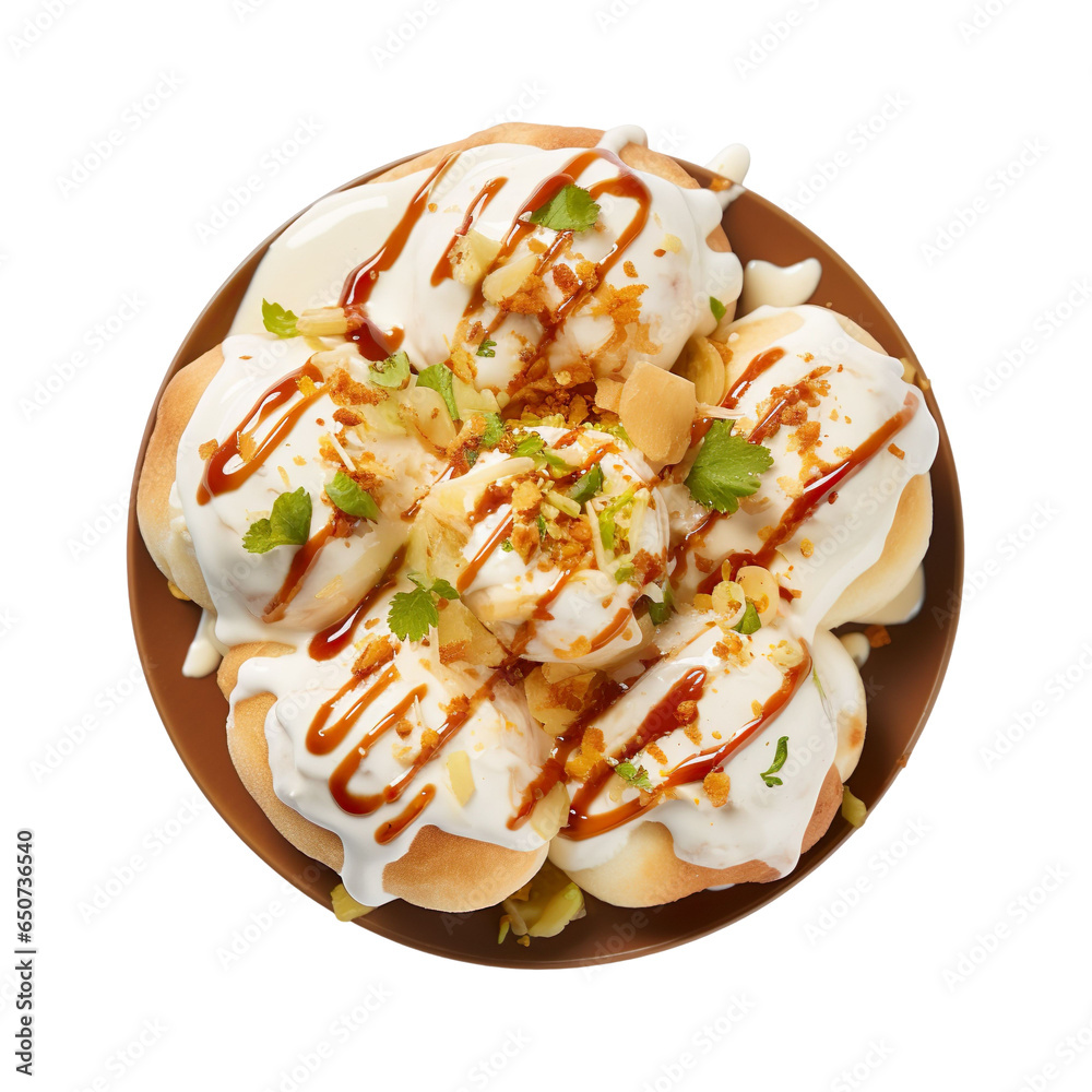 top view of indian food Dahi Puri isolated on a transparent white ...