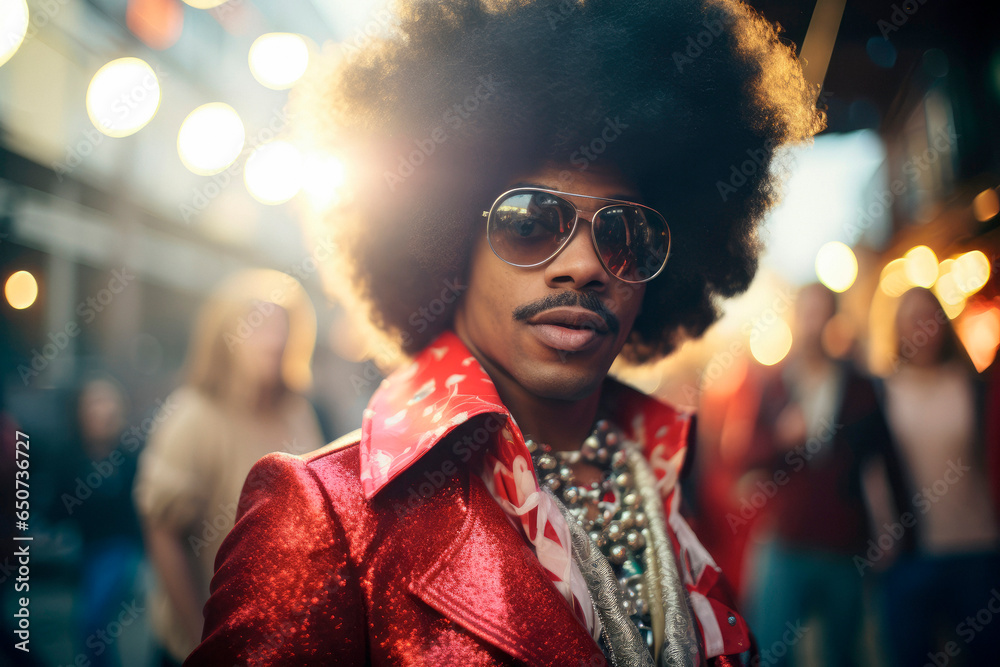 Retro Disco Fever: 1970s Black Man's Portrait Celebrating Afro Culture ...