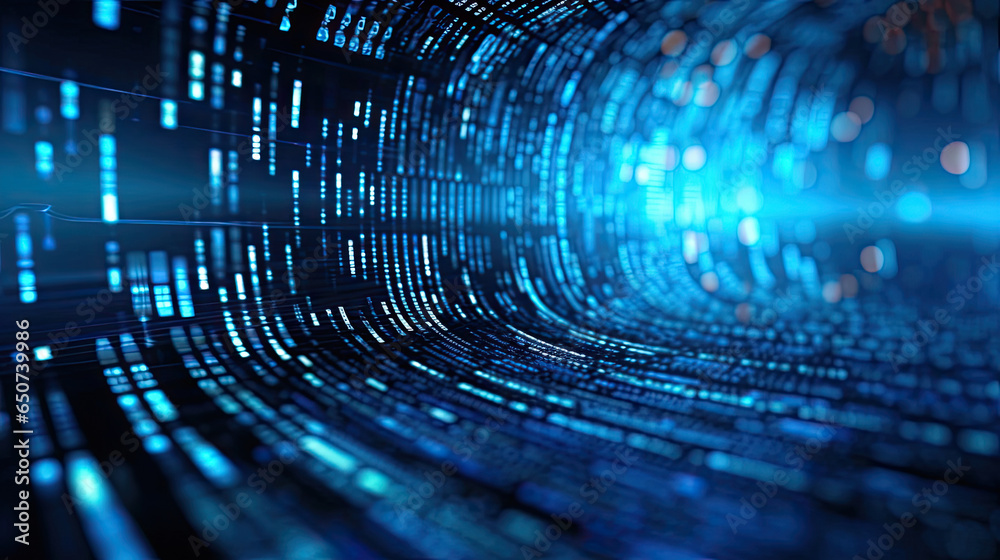 Abstract digital technology, Blue digital binary data on computer ...