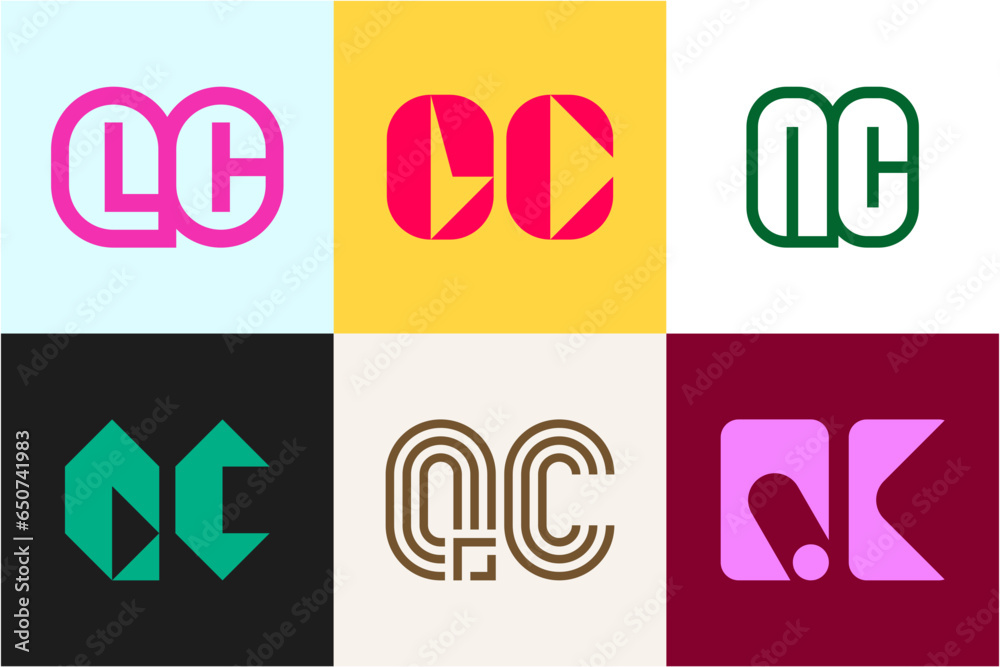 Set of letter QC logos. Abstract logos collection with letters ...