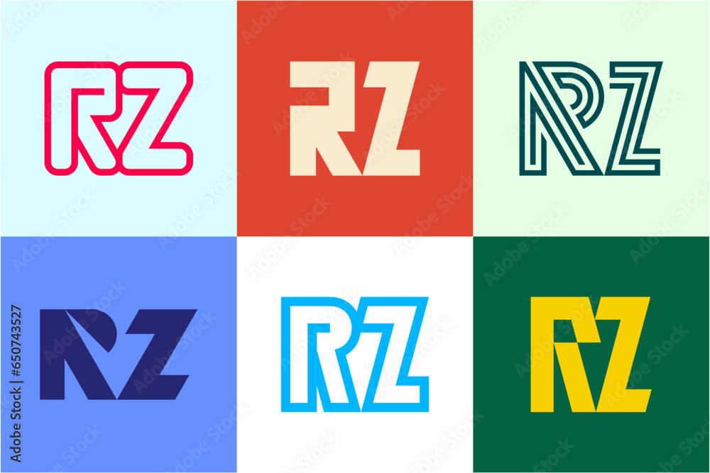 Set of letter RZ logos. Abstract logos collection with letters ...