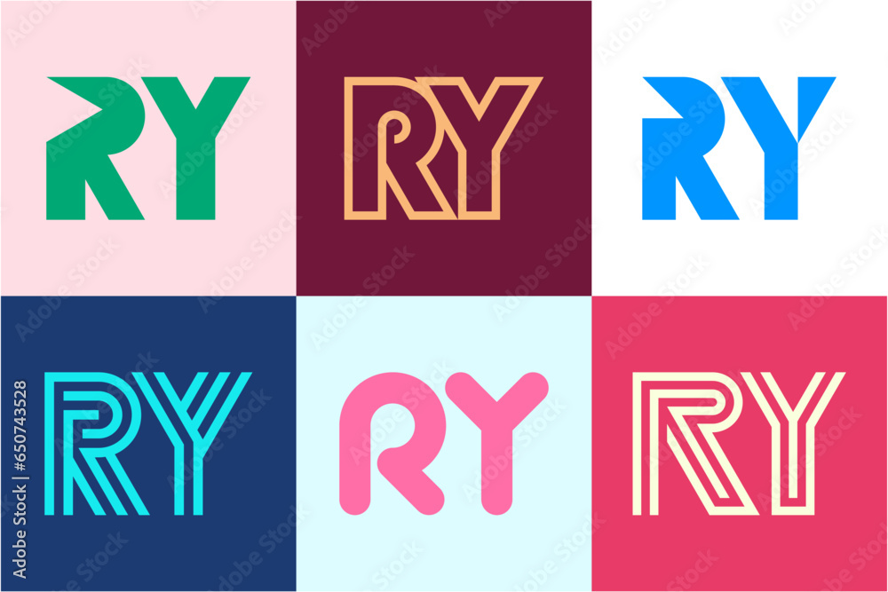 Set of letter RY logos. Abstract logos collection with letters ...