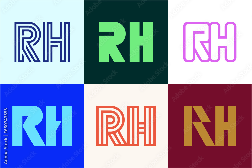 Set of letter RH logos. Abstract logos collection with letters ...