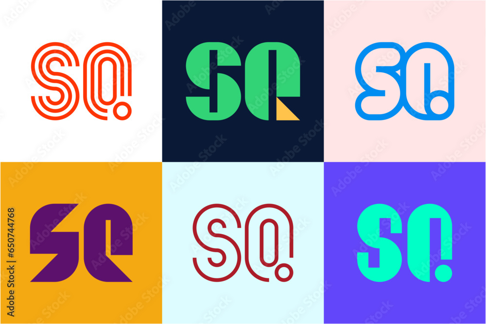 Set of letter SQ logos. Abstract logos collection with letters ...