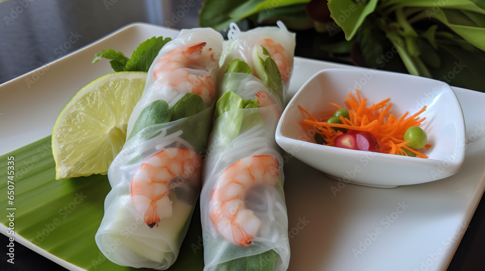 Goi Cuon Fresh Vietnamese summer rolls - A colorful plate of freshly ...