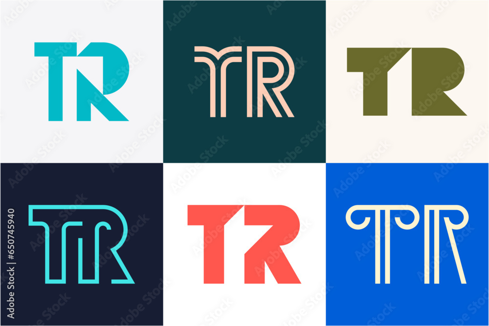 Set of letter TR logos. Abstract logos collection with letters ...