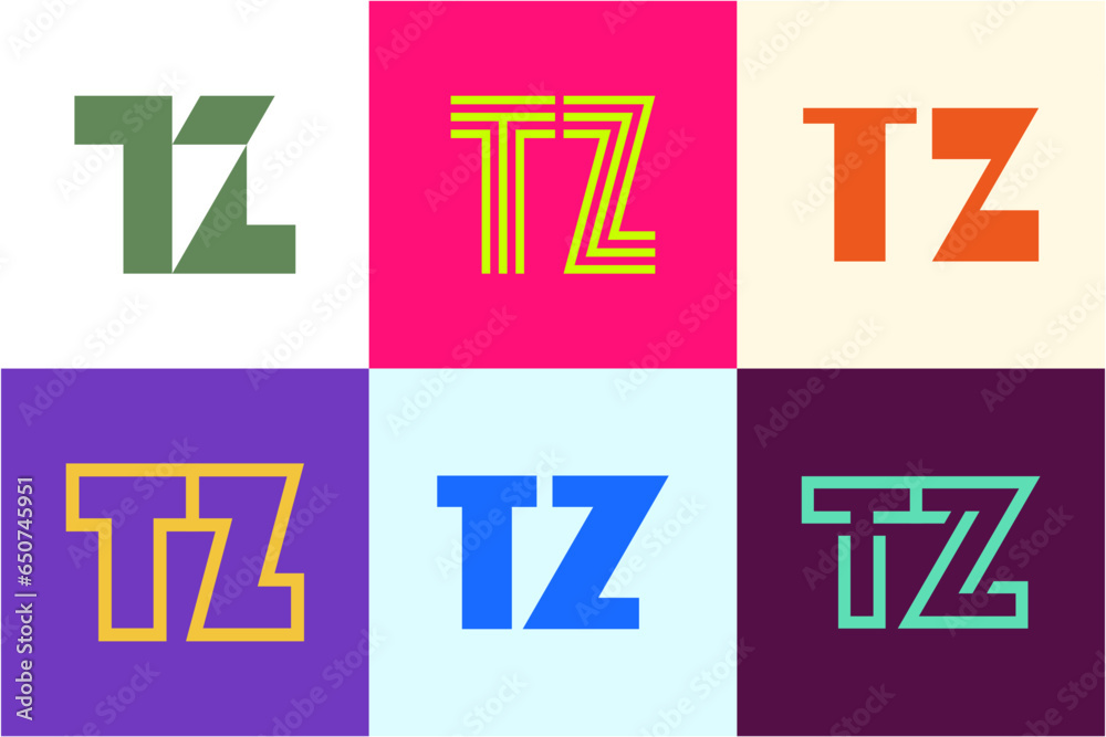 Set of letter TZ logos. Abstract logos collection with letters ...