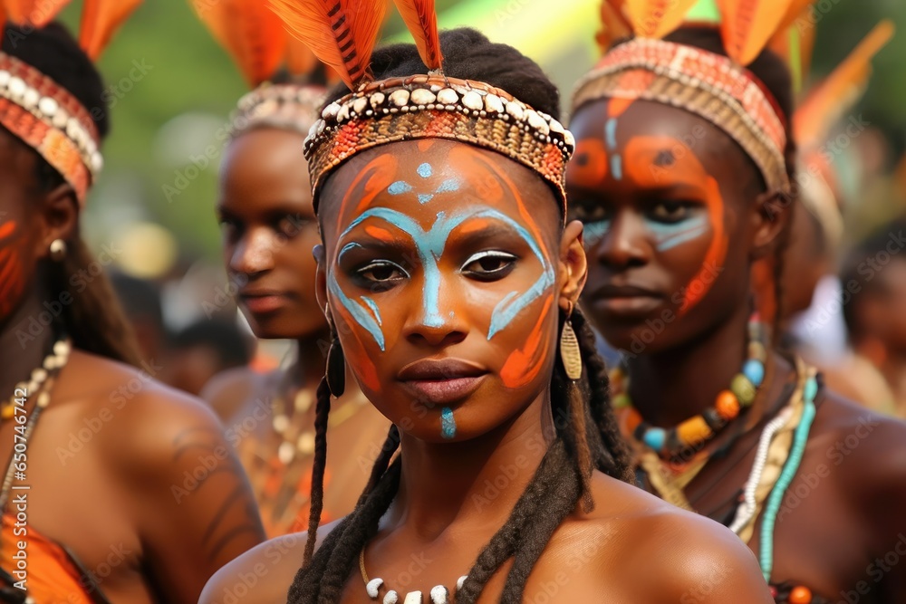 Group of happy African young people wearing face paint. Young African ...
