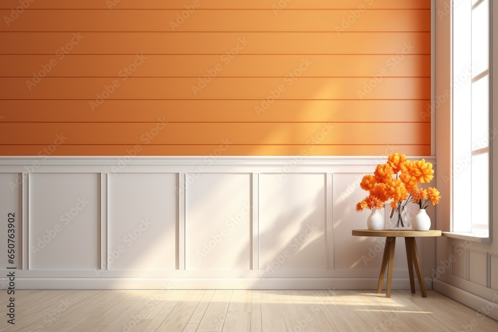 Clean beautiful copy space with orange statement wall paneling and ...