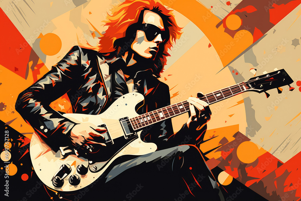 Retro Rockstar: A musician with fiery red hair and leather jacket ...