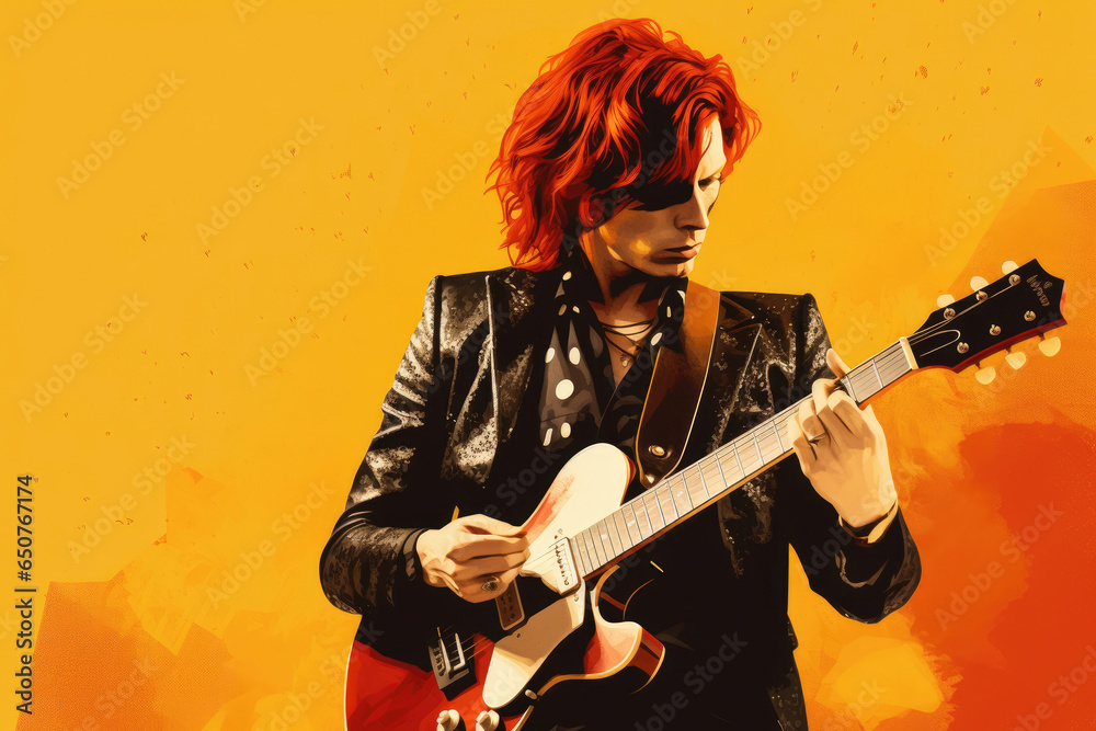 Retro Rockstar: A musician with fiery red hair and leather jacket ...