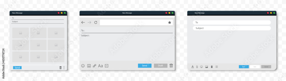 Browser windows frame with electronic mail interface template. Mail ...