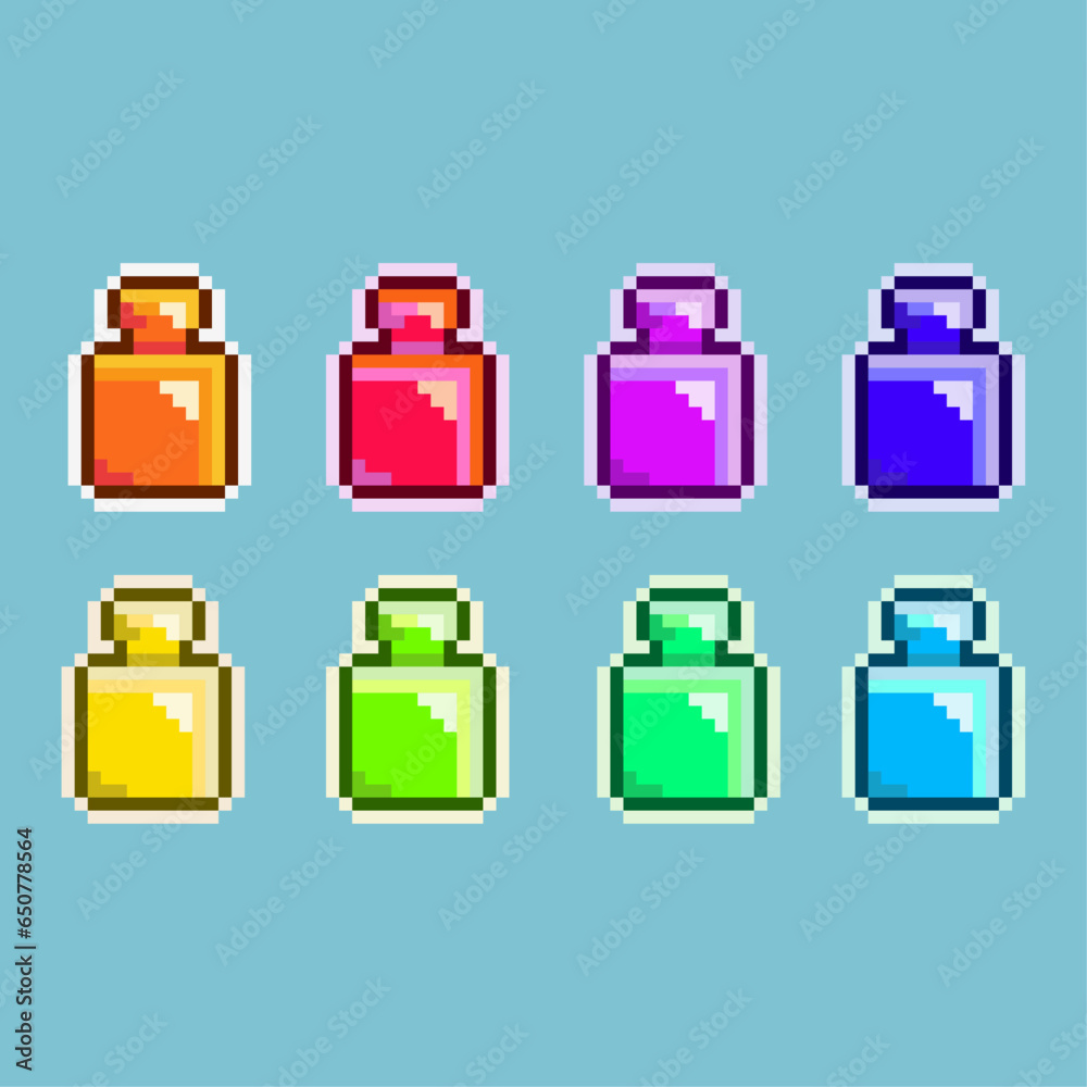 Pixel art sets of bottle health potion with variation color item asset ...