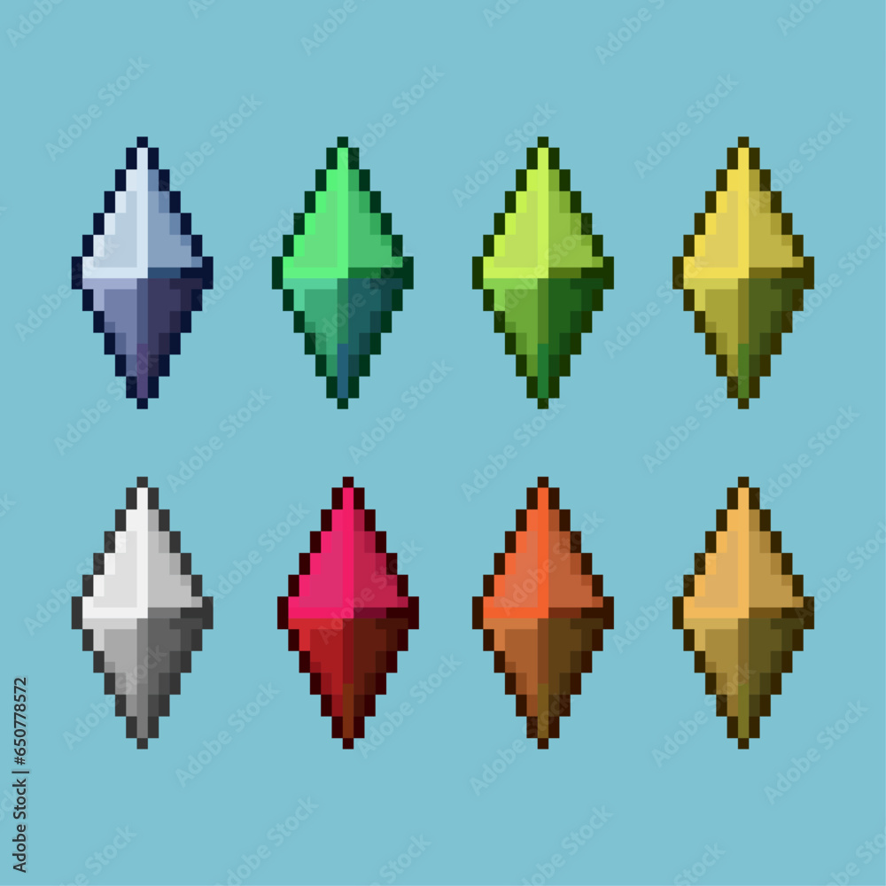 Pixel art sets of mineral crystal loot craft with variation color item ...