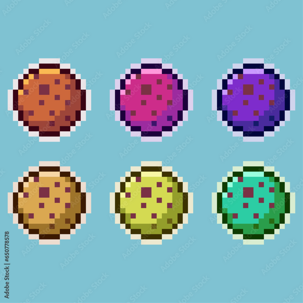 Pixel art sets of cake cookie food with variation color item asset ...